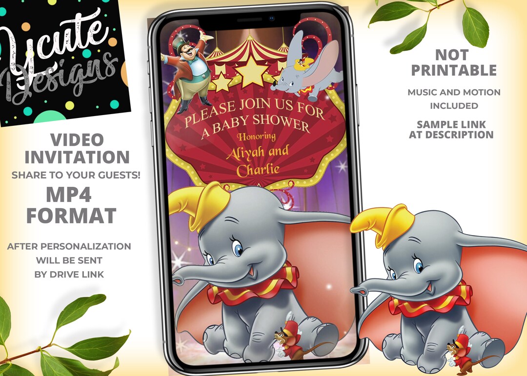 Dumbo Baby Shower Video Invitation: Animated Birthday Party Invite ...