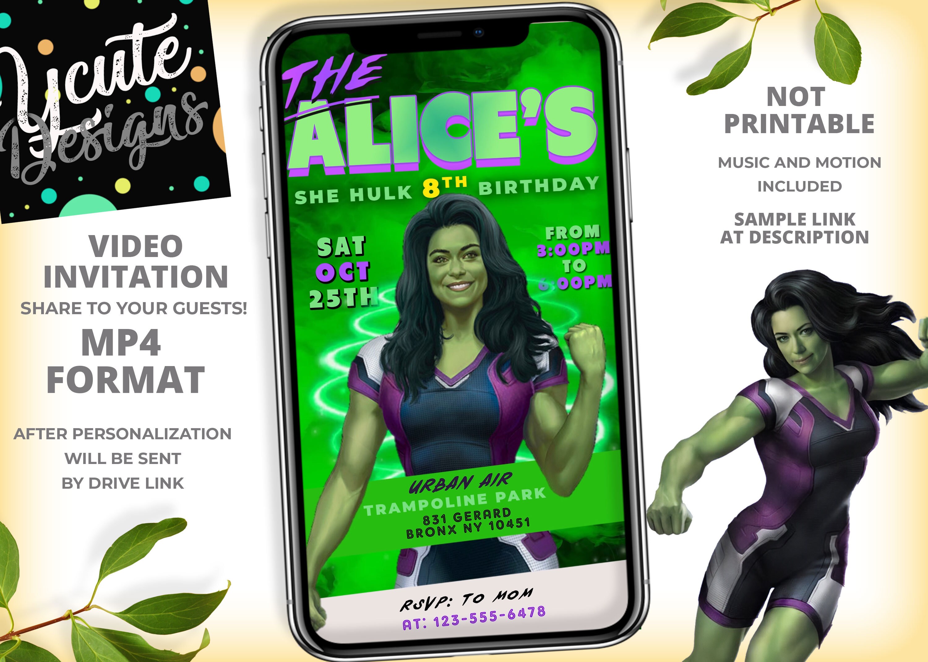 She-hulk Birthday Invitation, She Hulk, Hulka , Girl Birthday ...