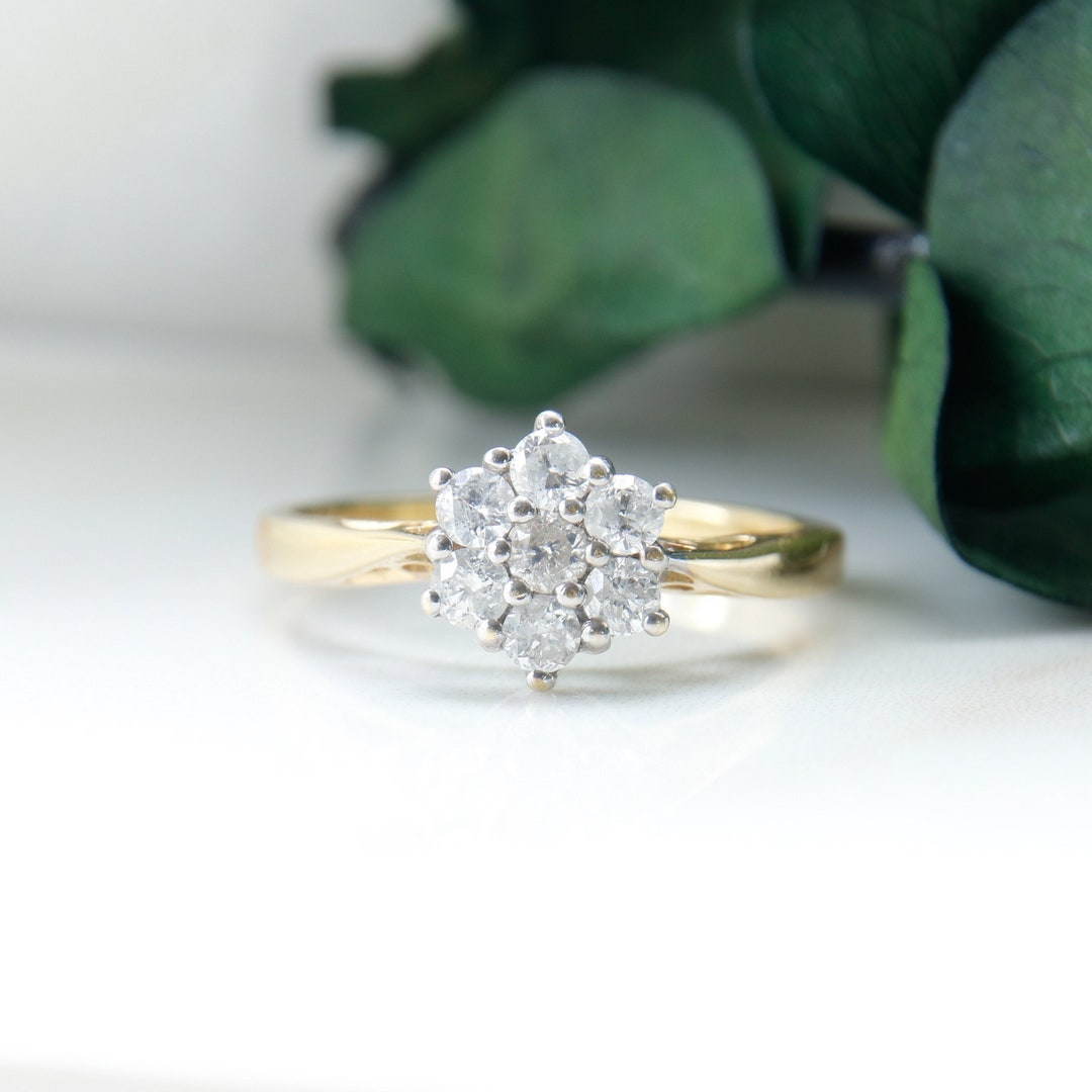 18ct Gold Diamond Flower Cluster Ring, 0.50ct Vintage 18k Ring,daisy Diamond Ring,anniversary ...