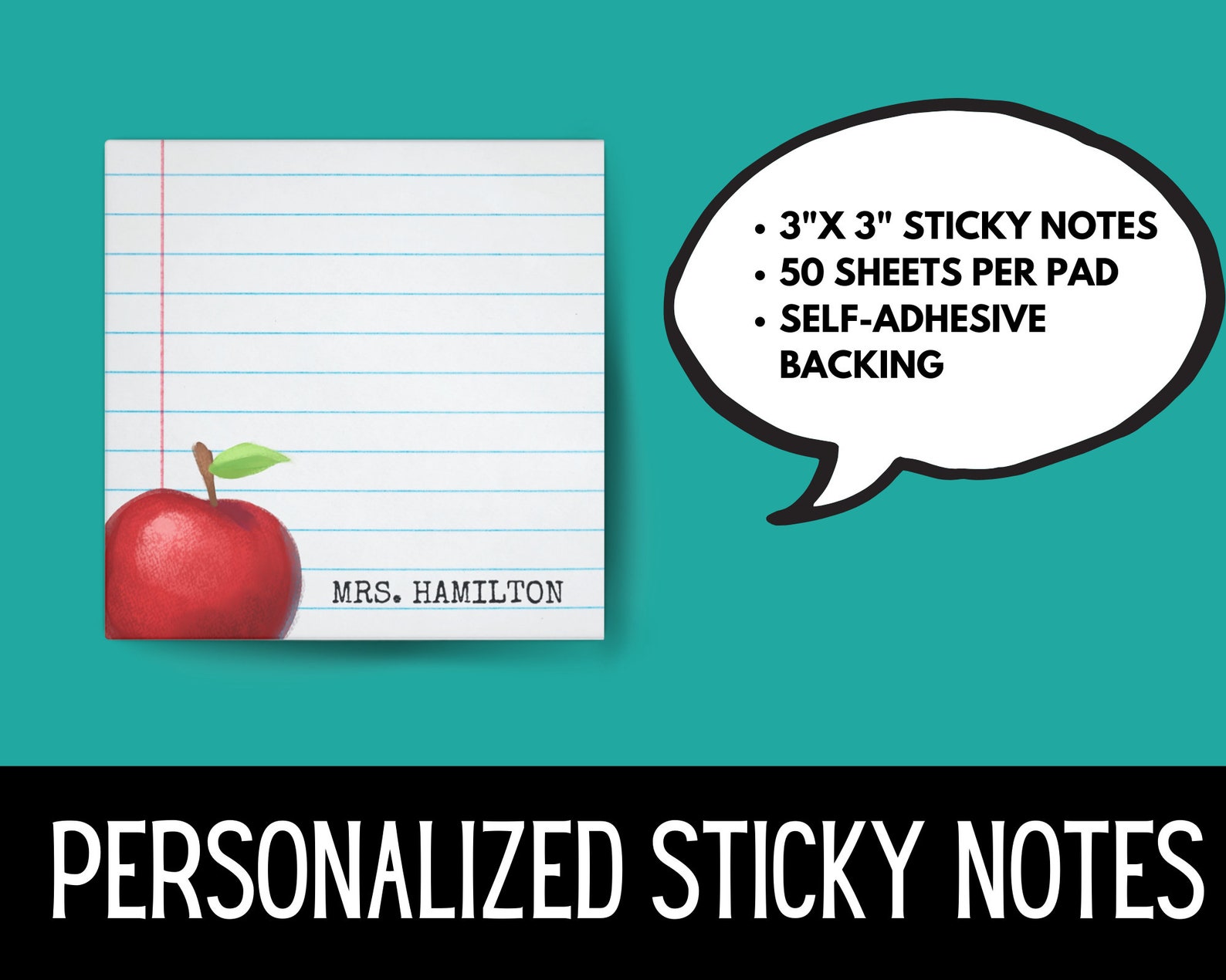 Sticky Notes Personalized Teacher Notepad Teacher Gifts - Etsy