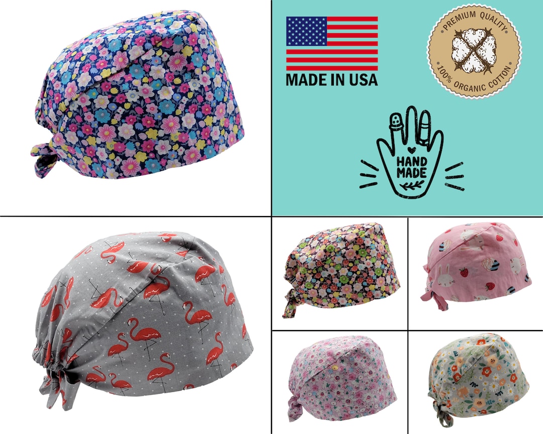 Scrub Caps | 100% Organic Cotton | Surgical Cap W/ Elastic & Sweat Pad ...