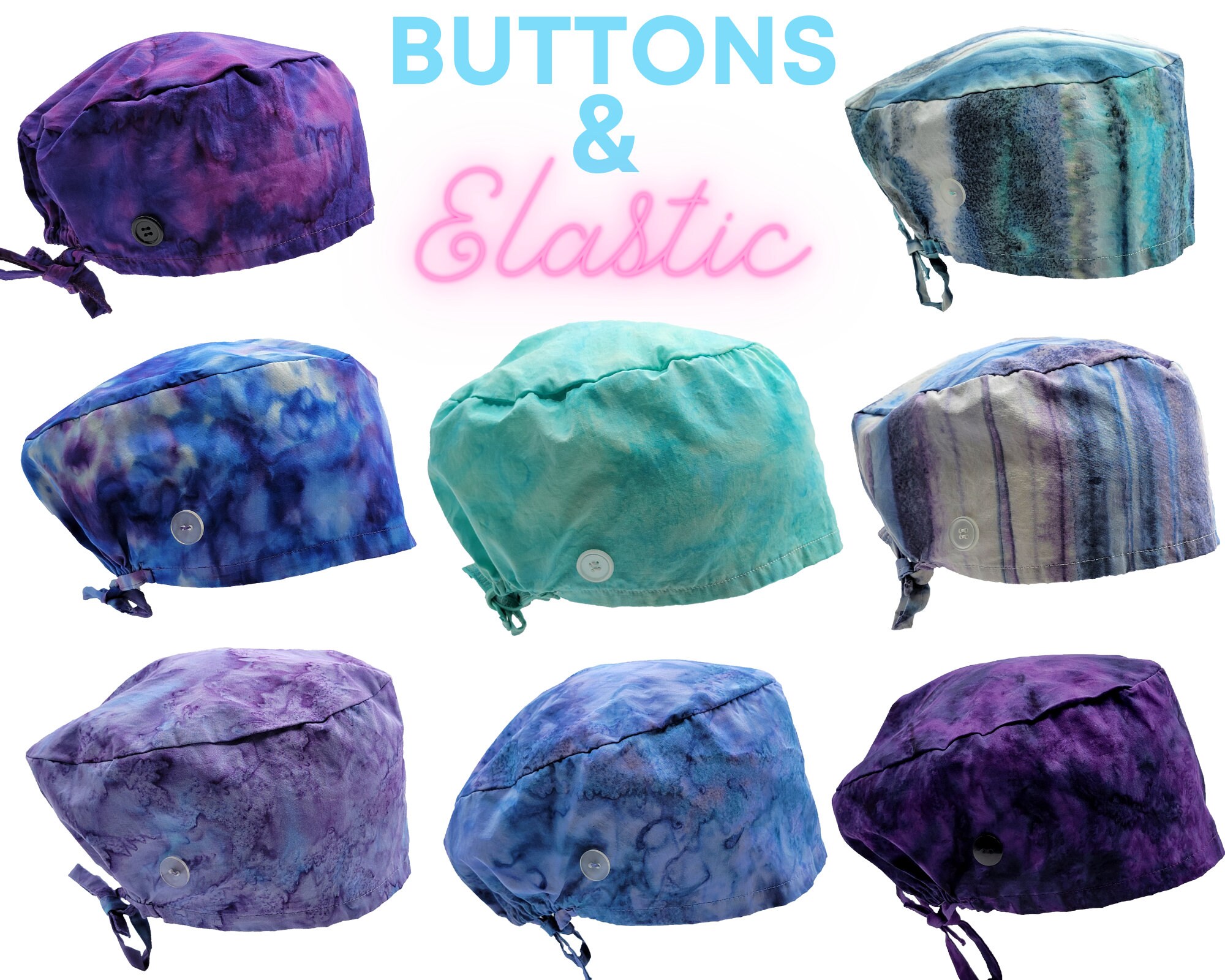 Scrub Caps W/ Elastic & Buttons | Surgical Cap Medical Doctor Nurse Hat ...