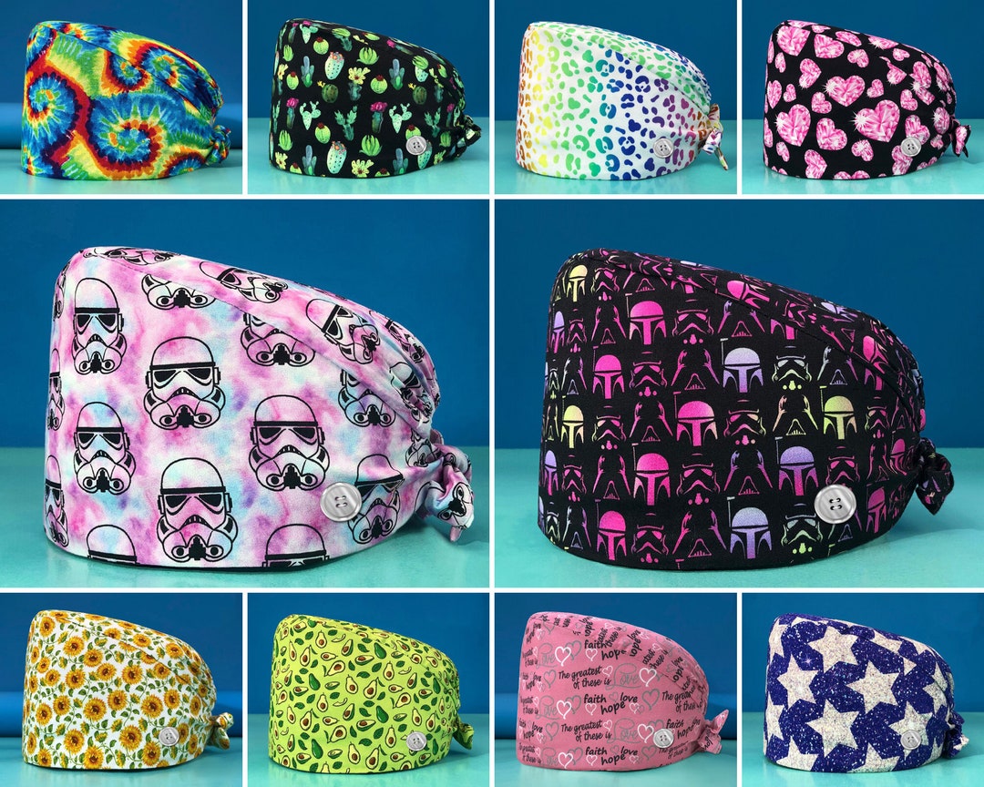 Scrub Caps W/ Buttons Surgical Cap W/ Elastic & Sweat Pad Medical ...