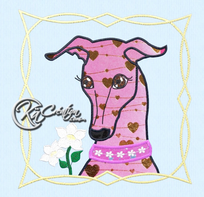 Set 4: 195x195 Mm Applique Embroidery Design Greyhound Whippet - Etsy ...