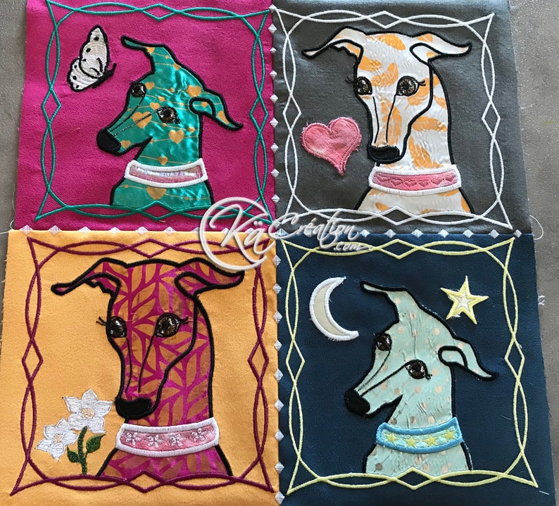 Set 4: 195x195 Mm Applique Embroidery Design Greyhound Whippet - Etsy ...