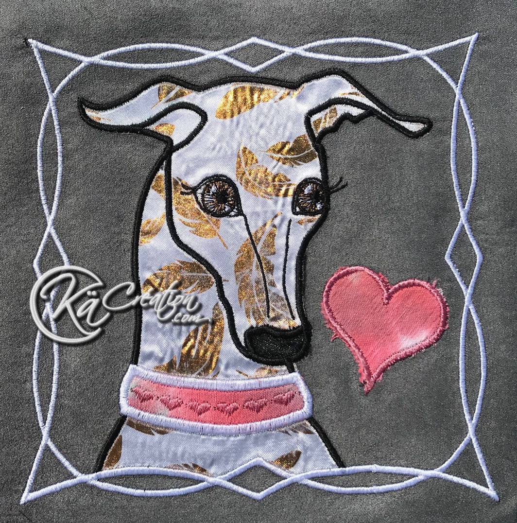 Set 4: 195x195 Mm Applique Embroidery Design Greyhound Whippet - Etsy ...