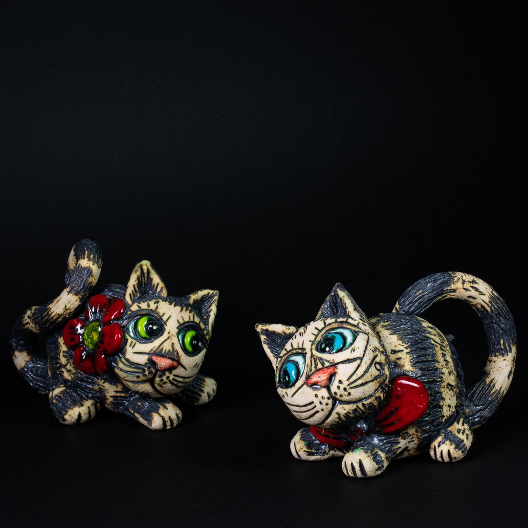 Handmade Ceramic Cat Decor, Ceramic Cat Figure, Greek Artwork, Cat ...
