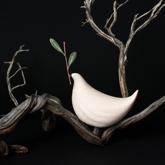 Handmade Ceramic Dove With Olive Branch Minimal Home Decor - Etsy