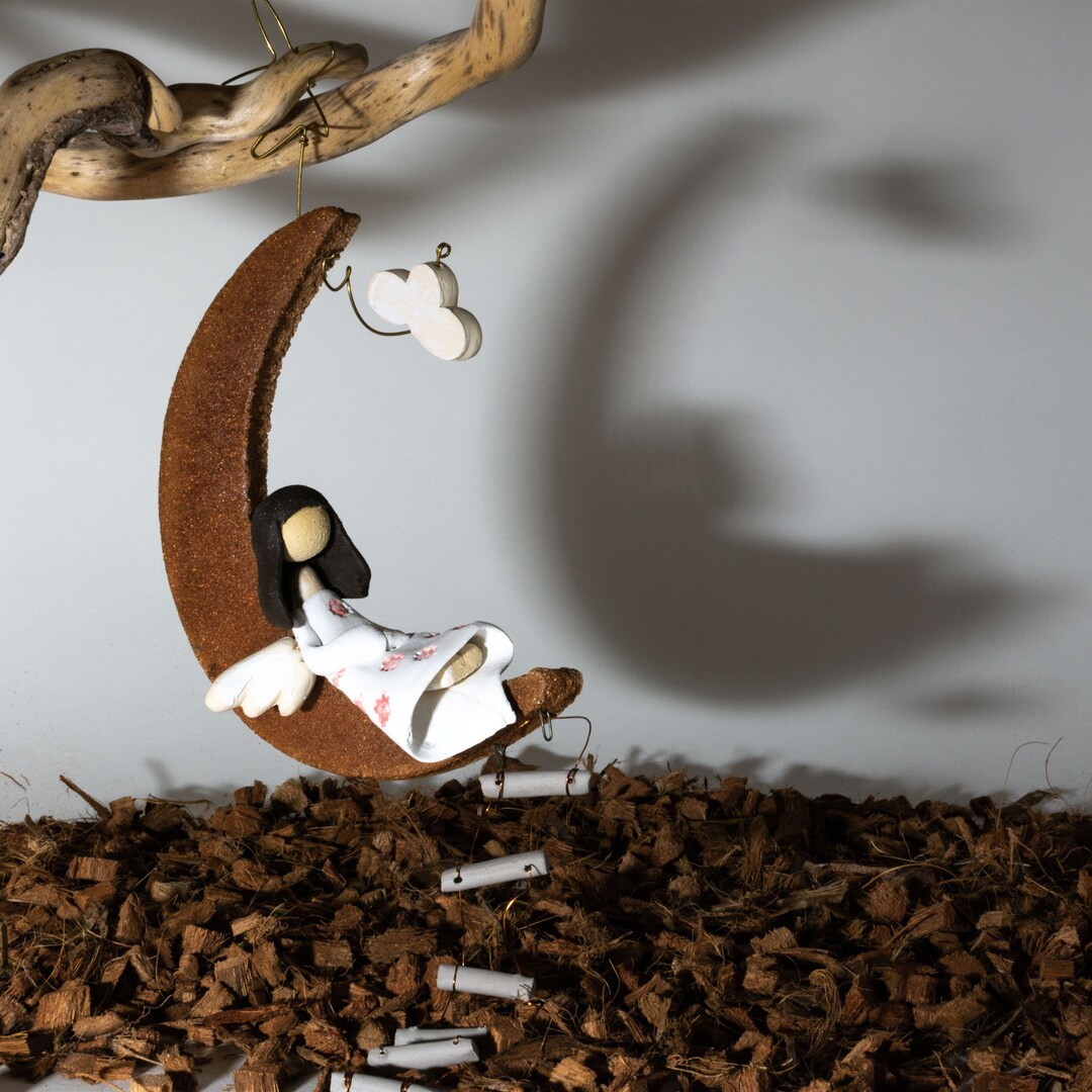 Handmade Ceramic Moon With Angel, Greek Hanging Wall Art, Perfect Gift ...