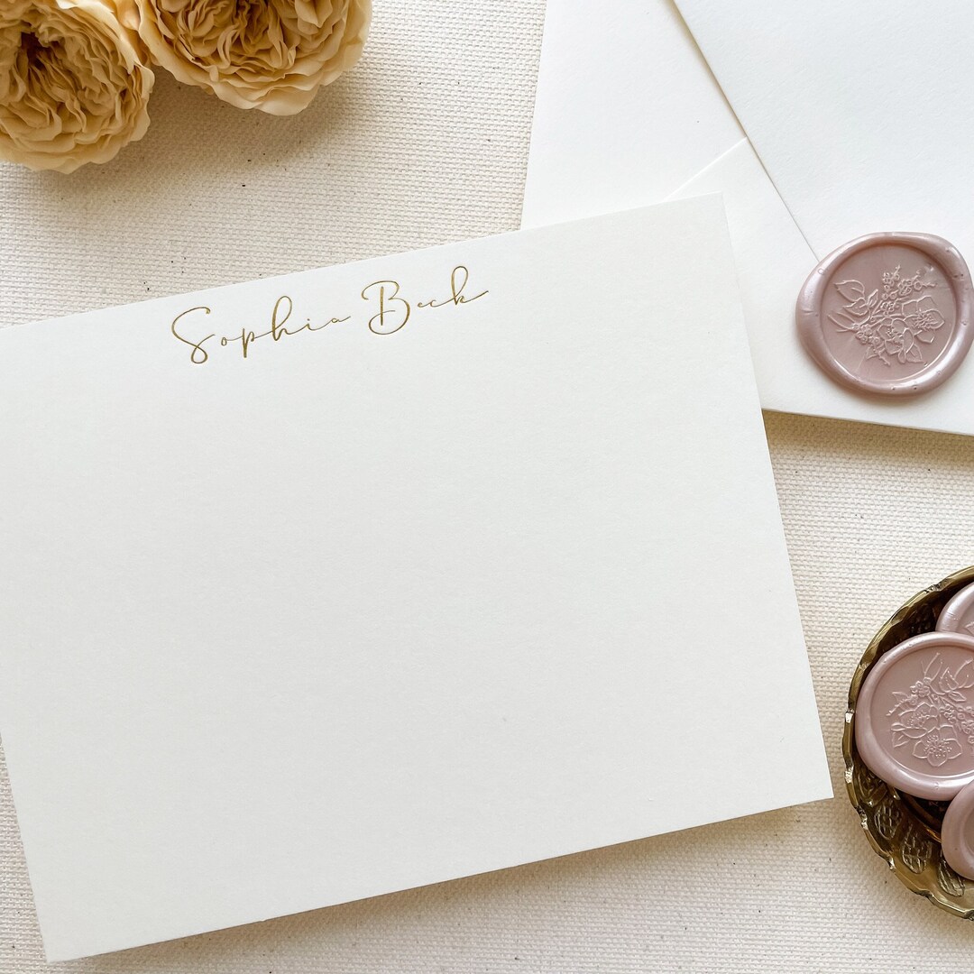 Personalized Stationery Set, Gold Foil Pressed Name, Custom Note Card ...