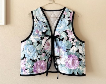 Quilted Vest, reversible Quilted Vest, Quilted Front Tie Vest, Front ...
