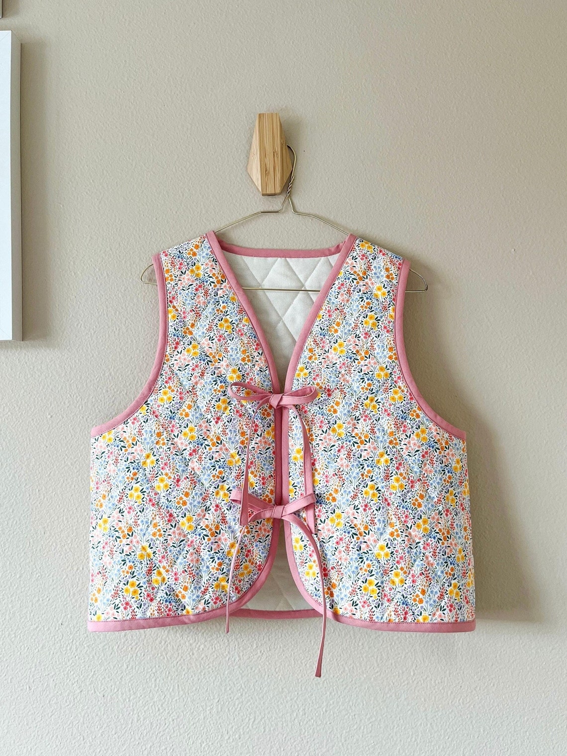 Quilted Vest, reversible Quilted Vest, Quilted Front Tie Vest, Front ...
