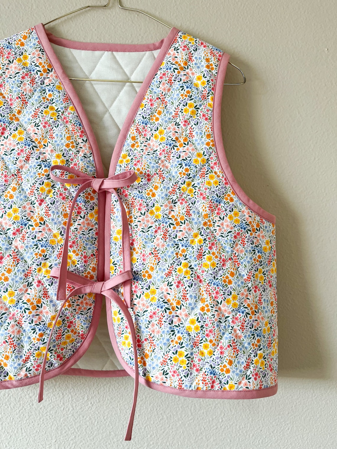 Quilted Vest, reversible Quilted Vest, Quilted Front Tie Vest, Front ...