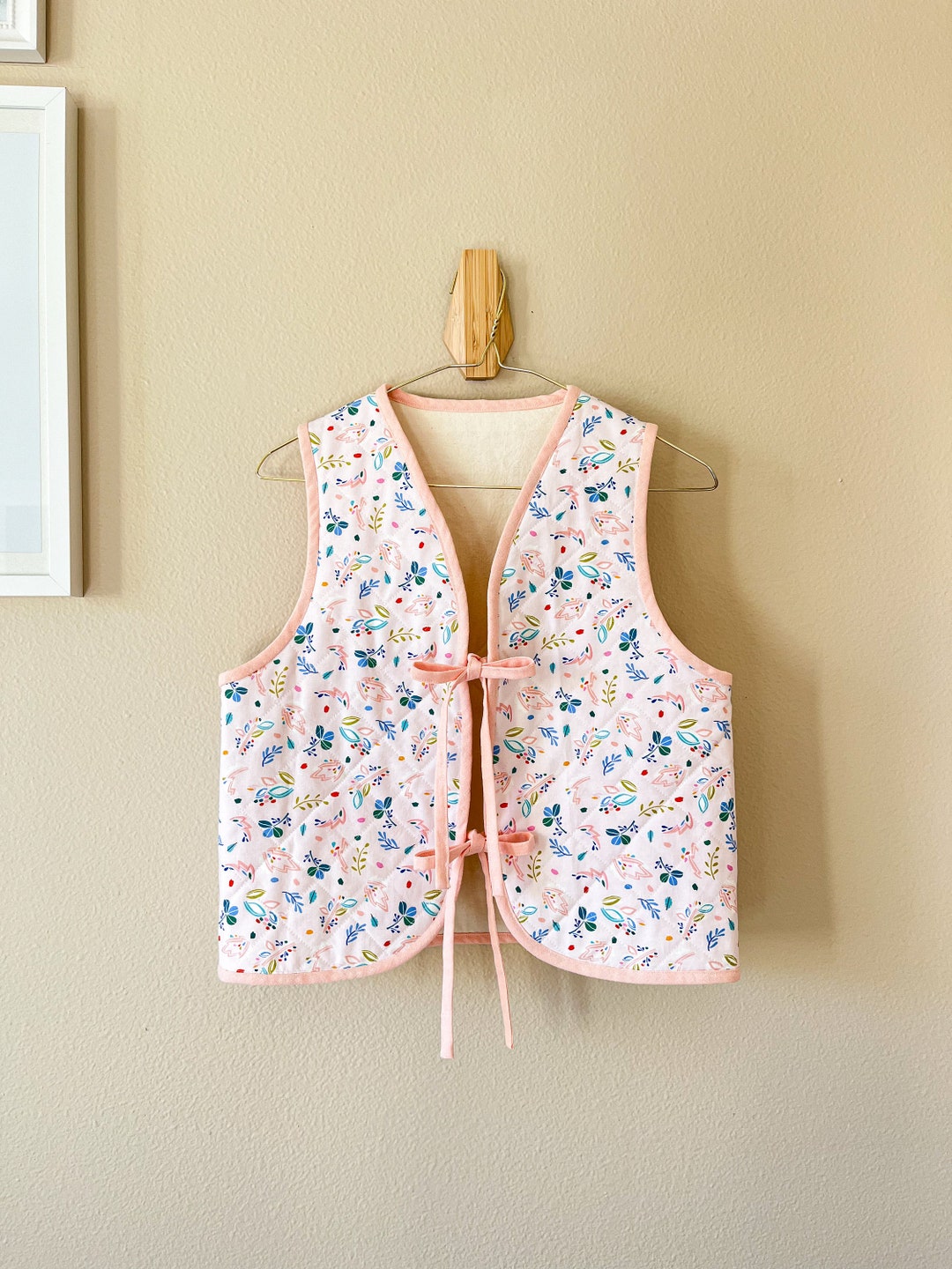 Quilted Vest, Quilted Front Tie Vest, Front Tie Vest, Women Vest, Pink ...