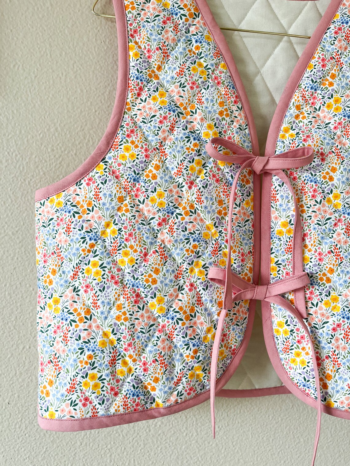 Quilted Vest, reversible Quilted Vest, Quilted Front Tie Vest, Front ...