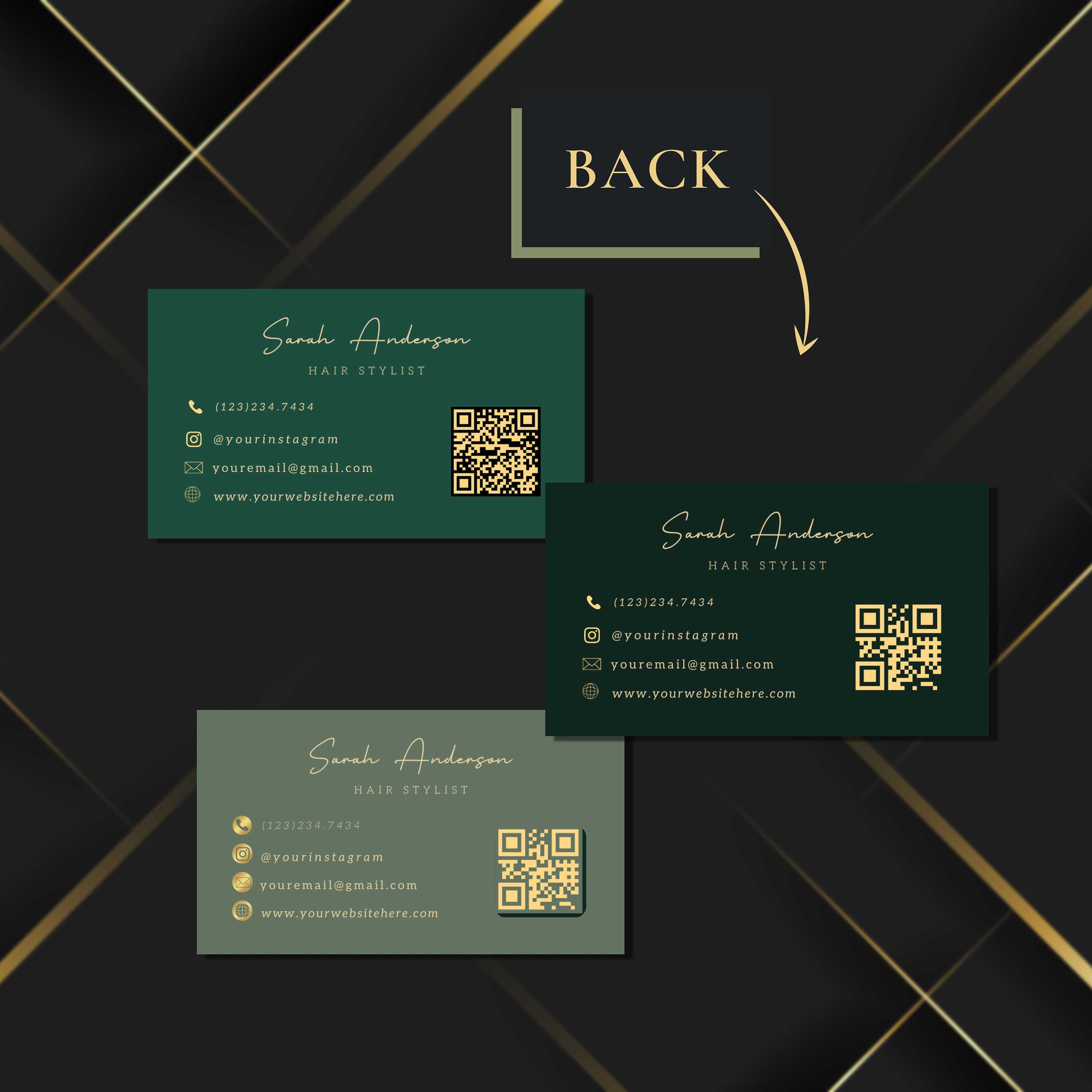 Emerald Green Sage Green Gold Business Cards Template, Custom ...
