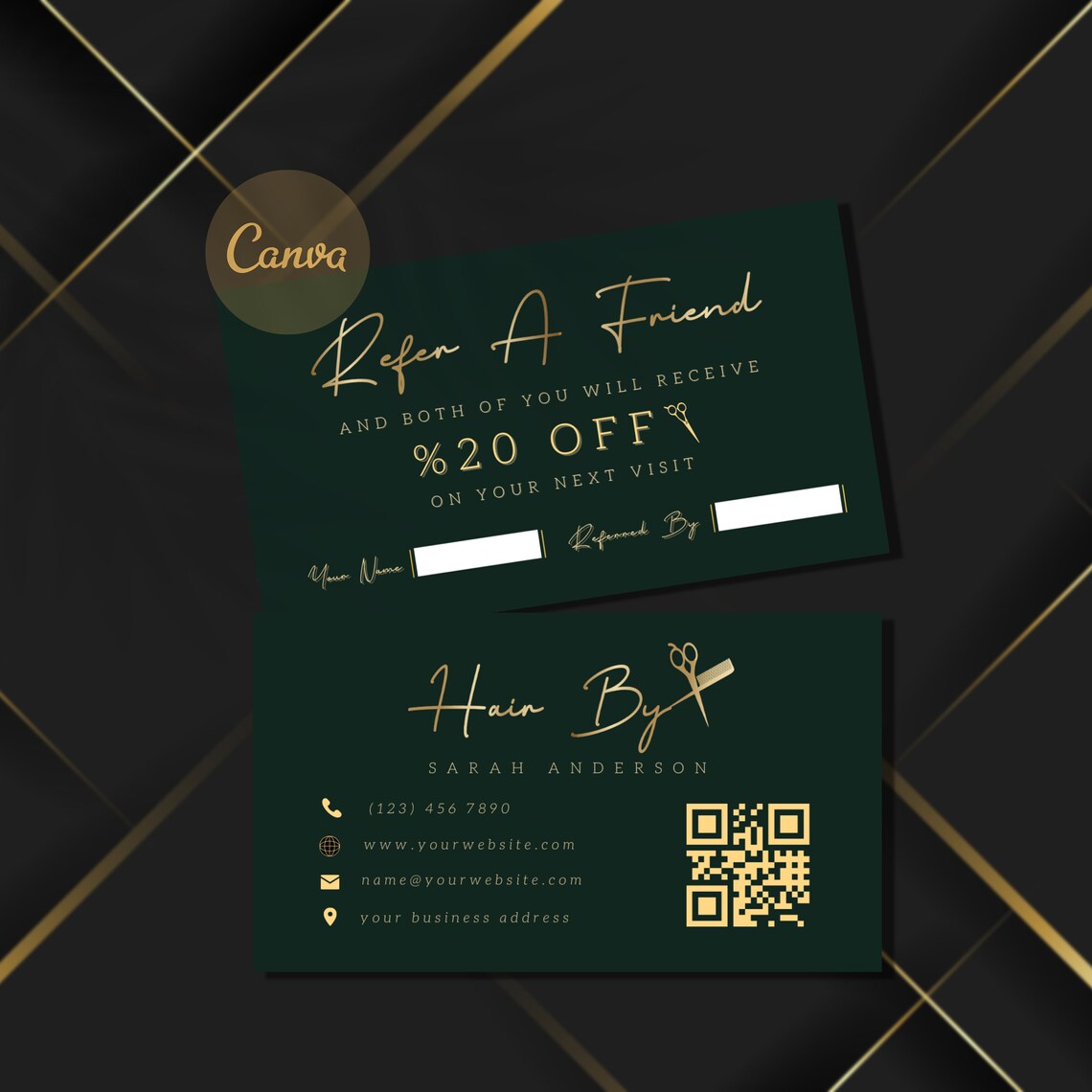 REFERRAL Card Template Emerald Green Loyalty Cards Custom - Etsy