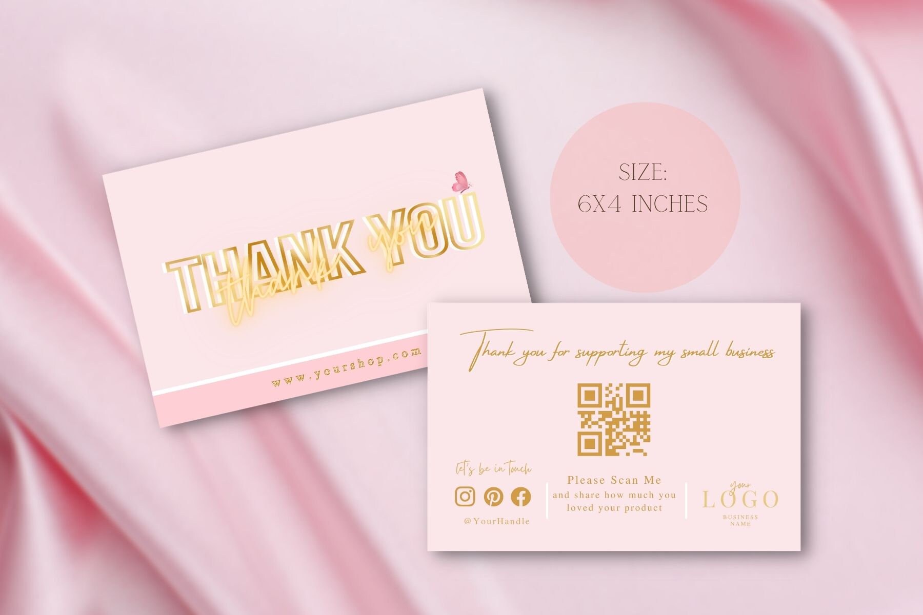 Minimalist THANK YOU CARD With Qr Code Cute Pink Small - Etsy