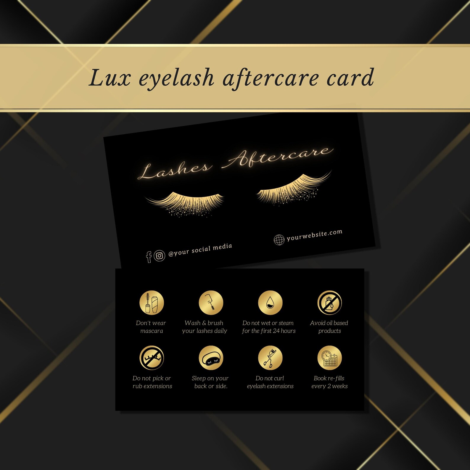 Custom EYELASH EXTENSION CARE Black & Gold, Elegant Lash After Care ...