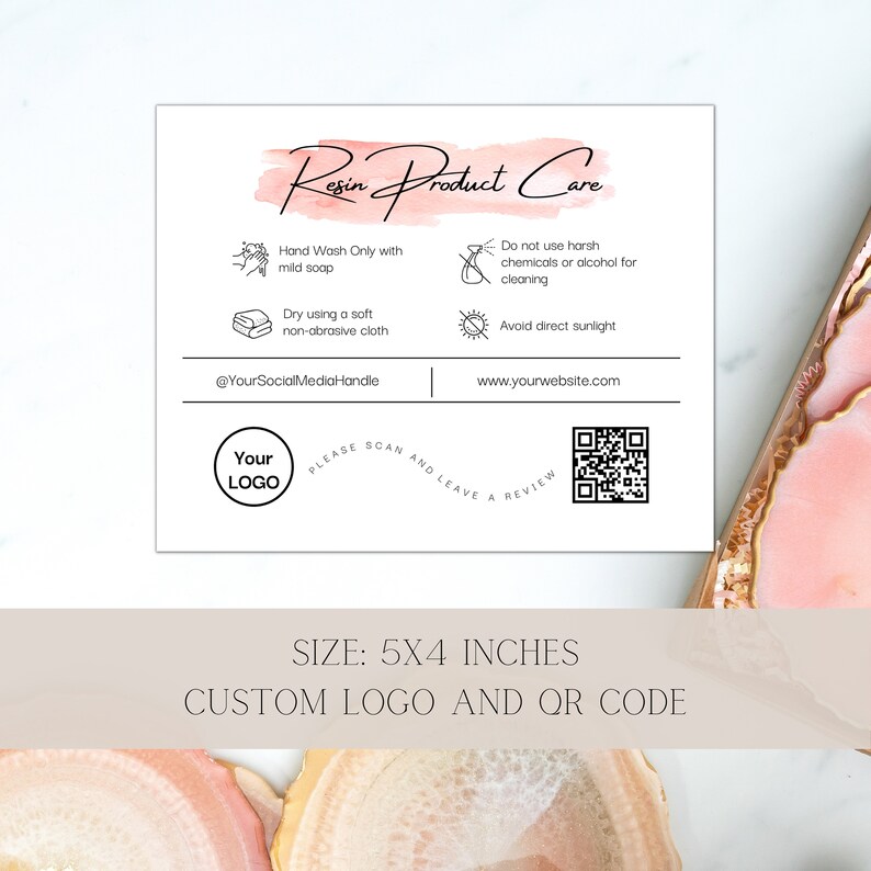 Resin Product Care Card Template, Printable Packaging Insert for Small ...