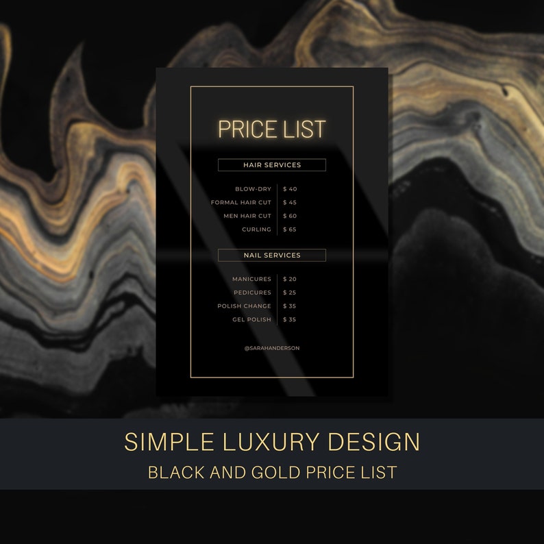 Pricelist Template, Lux Black Gold Price List Template for Beauty Salon ...