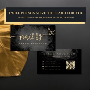 Beautiful Custom Nail Tech Business Cards Design, Black Gold Gray Nail ...
