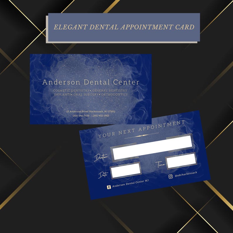 Custom Dental Business Card Lux Navy Dentist Appointment Card Dental ...