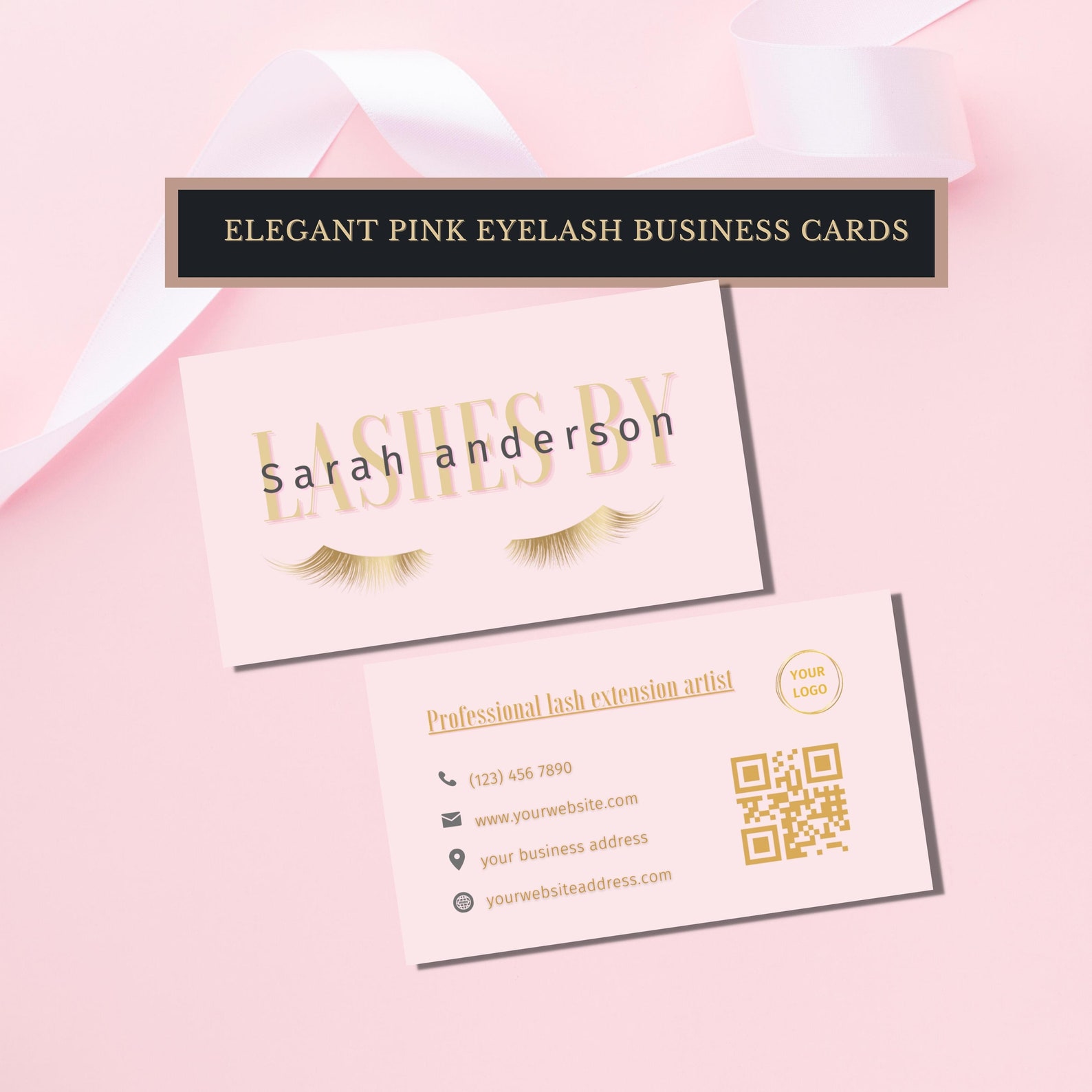 Blush Pink Lash Extension Business Card Template, Modern Feminine ...