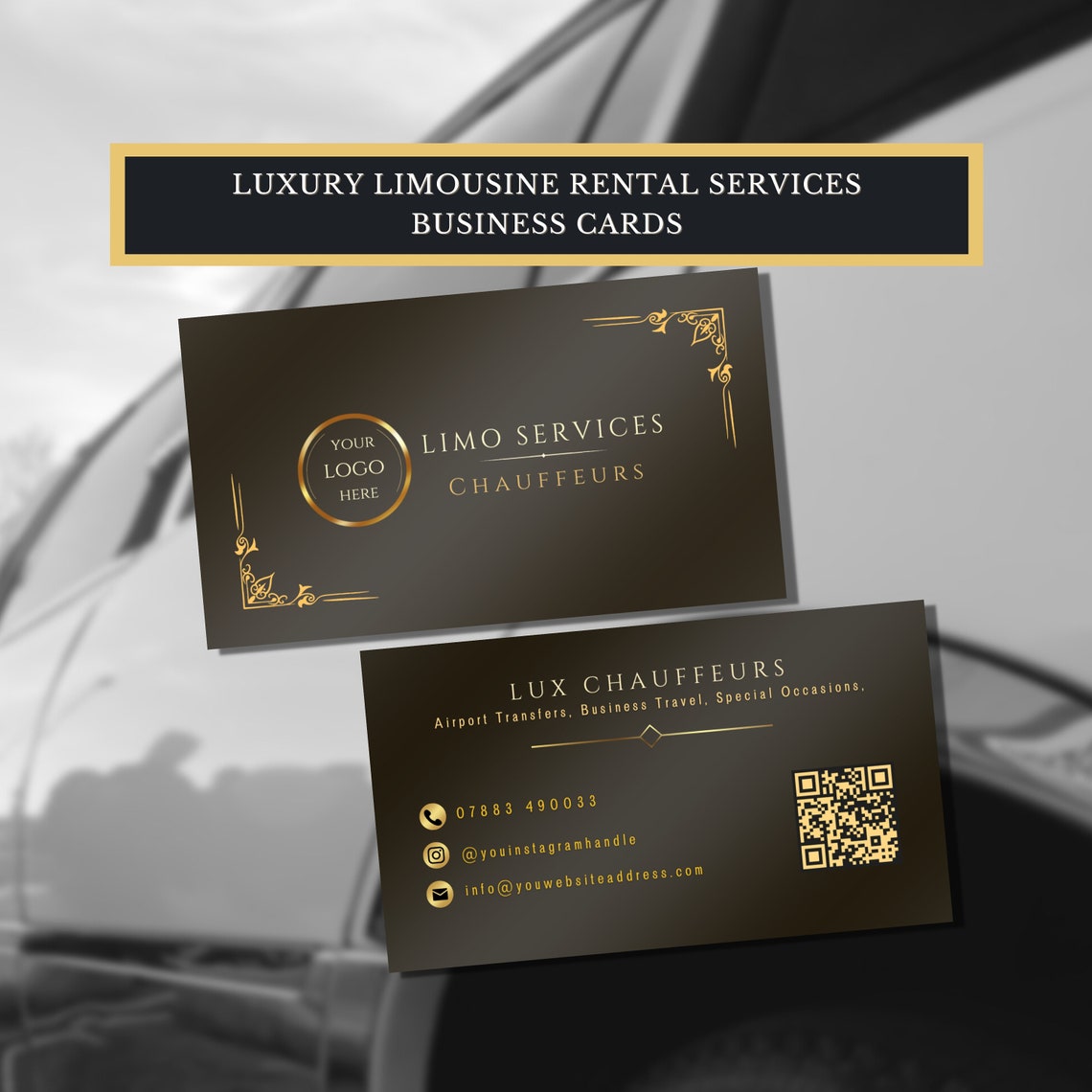 Elegant Driving Business Cards Template, Lux Limousine Rental Services ...