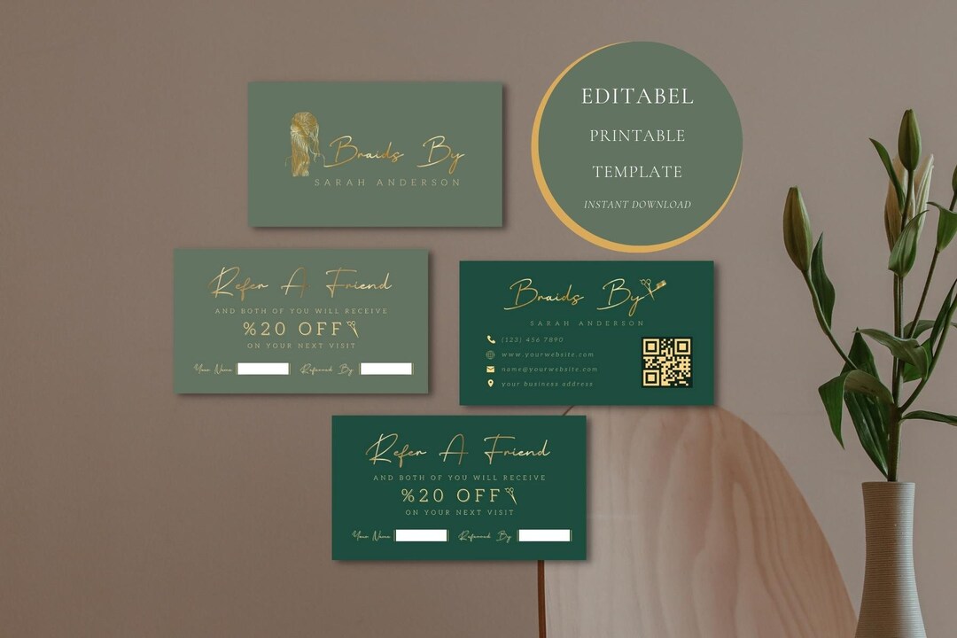 Braiding Hair Salon Referral Card, Hairstylist Braider Business Card Template , Emerald Green ...