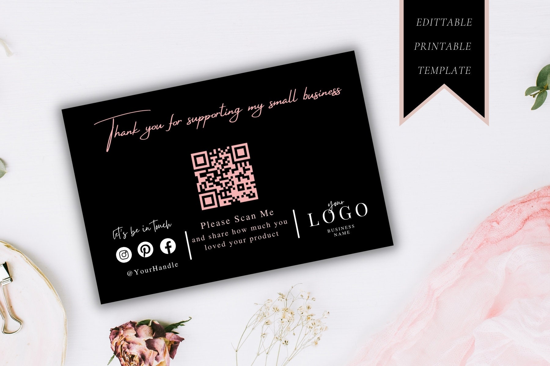 DIY QR Code Thank You Card Template, Small Business Thank You Cards ...