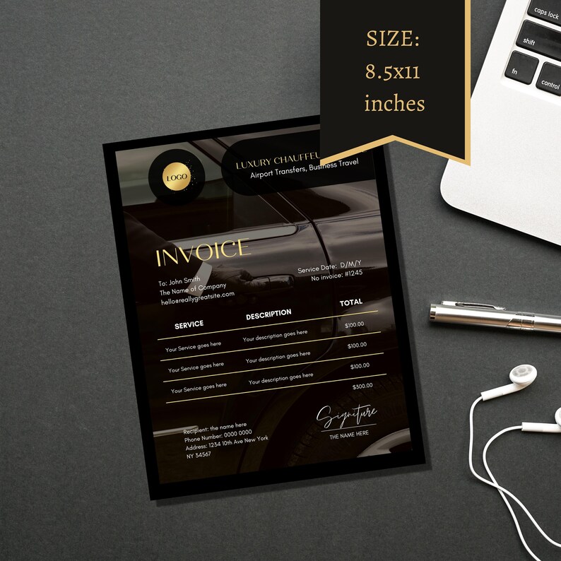 INVOICE Template, Chauffer & Driving Services Invoice, Custom Black ...