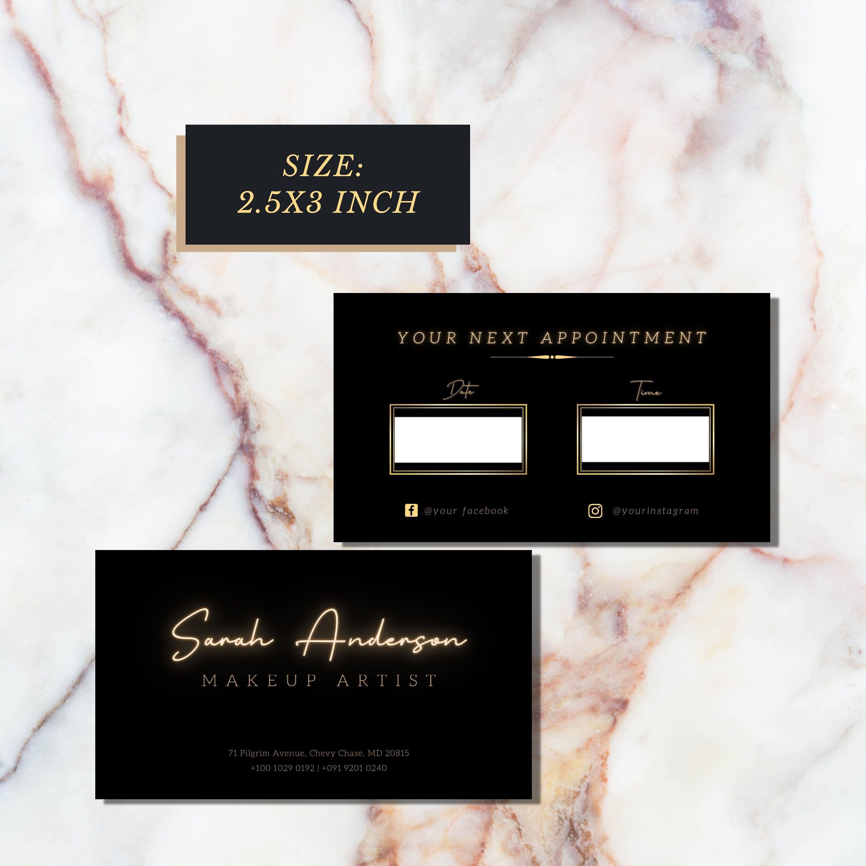 Personalize Appointment Reminder Cards, Lux Printable Black & Gold ...