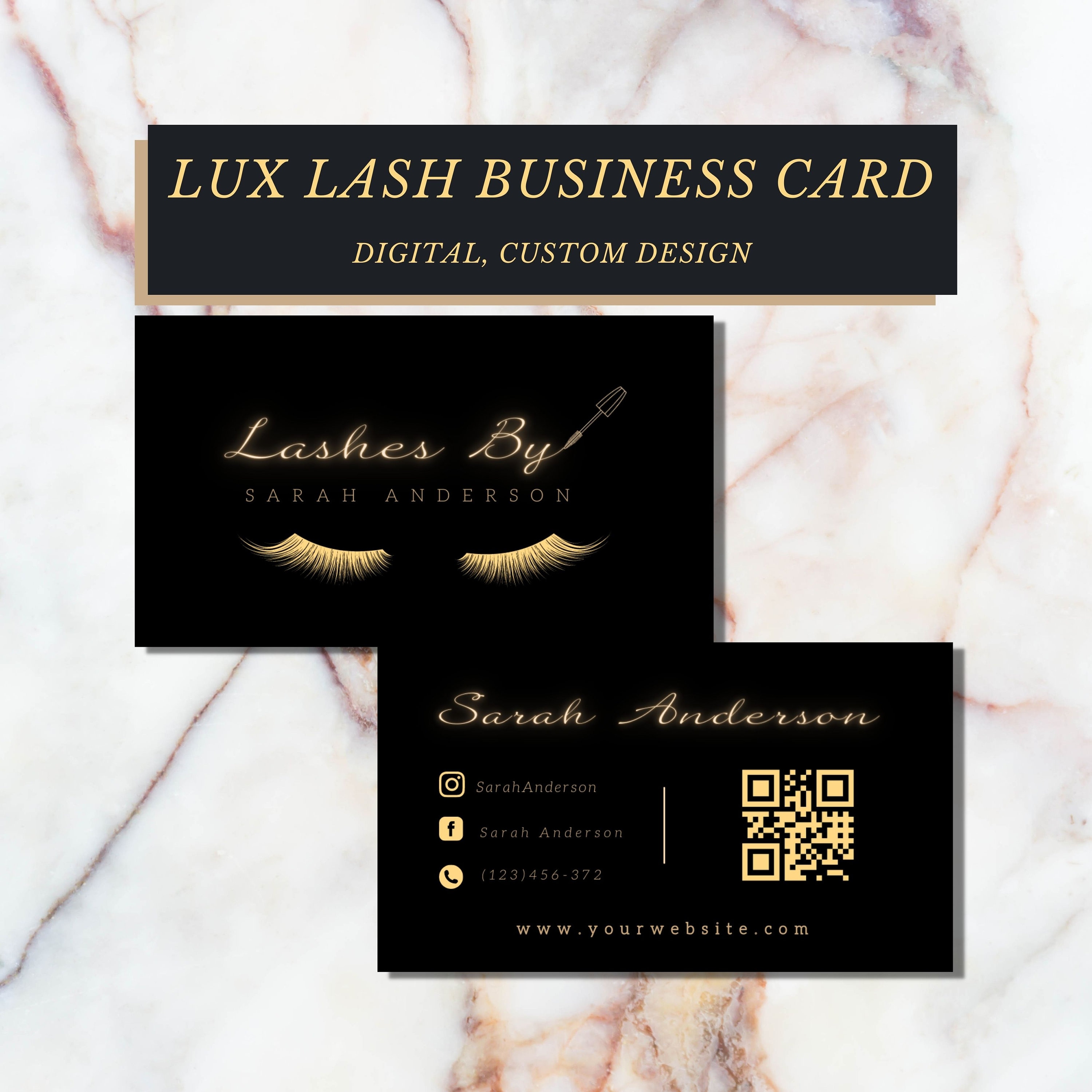 Eyelash Tech Business Cards, QR Code Refer Cards, Luxe Eyelash Custom ...