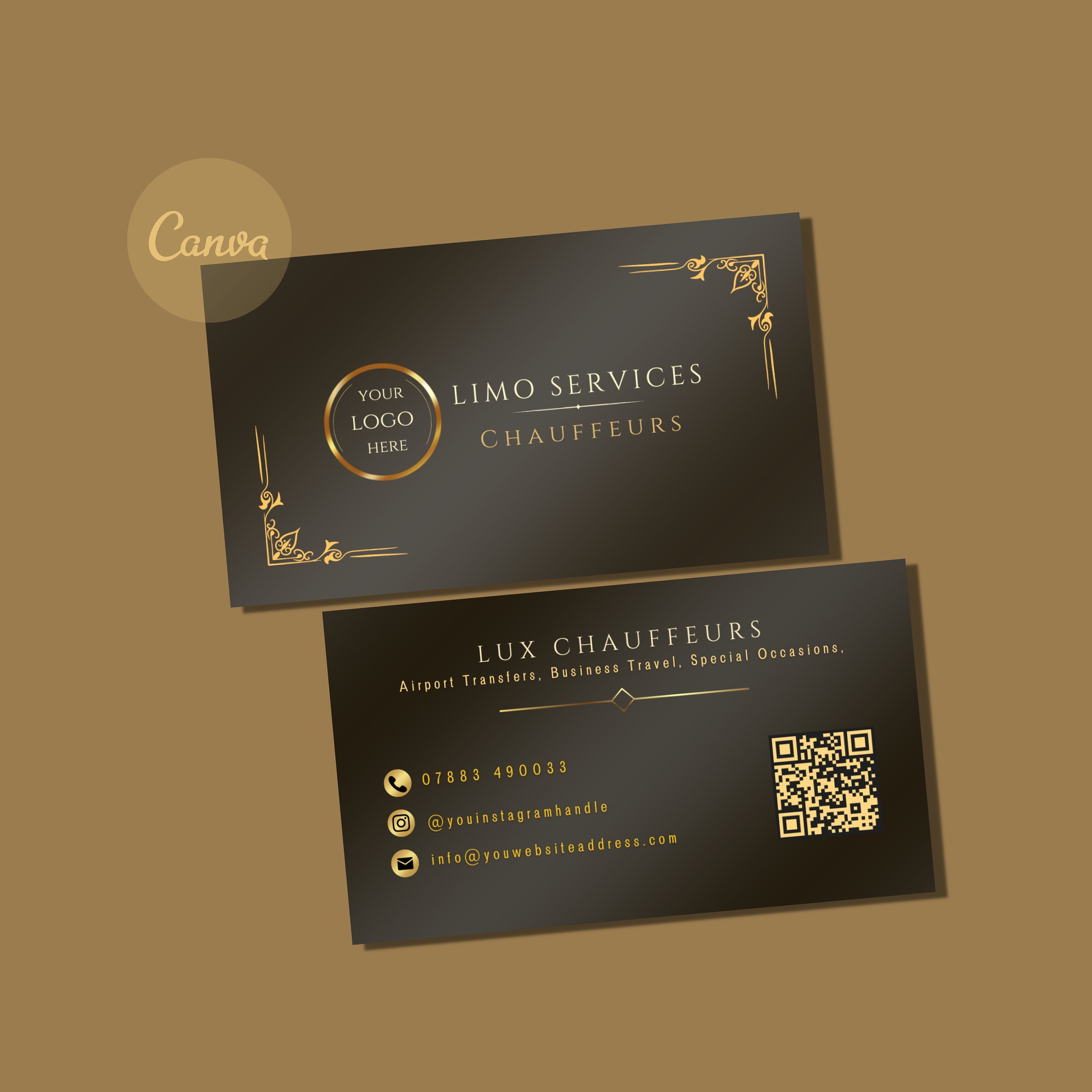 Luxury Black Limo Business Card Templates Canva, Custom Black Gold ...
