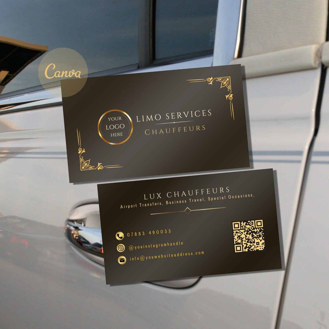 Elegant Driving Business Cards Template, Lux Limousine Rental Services ...