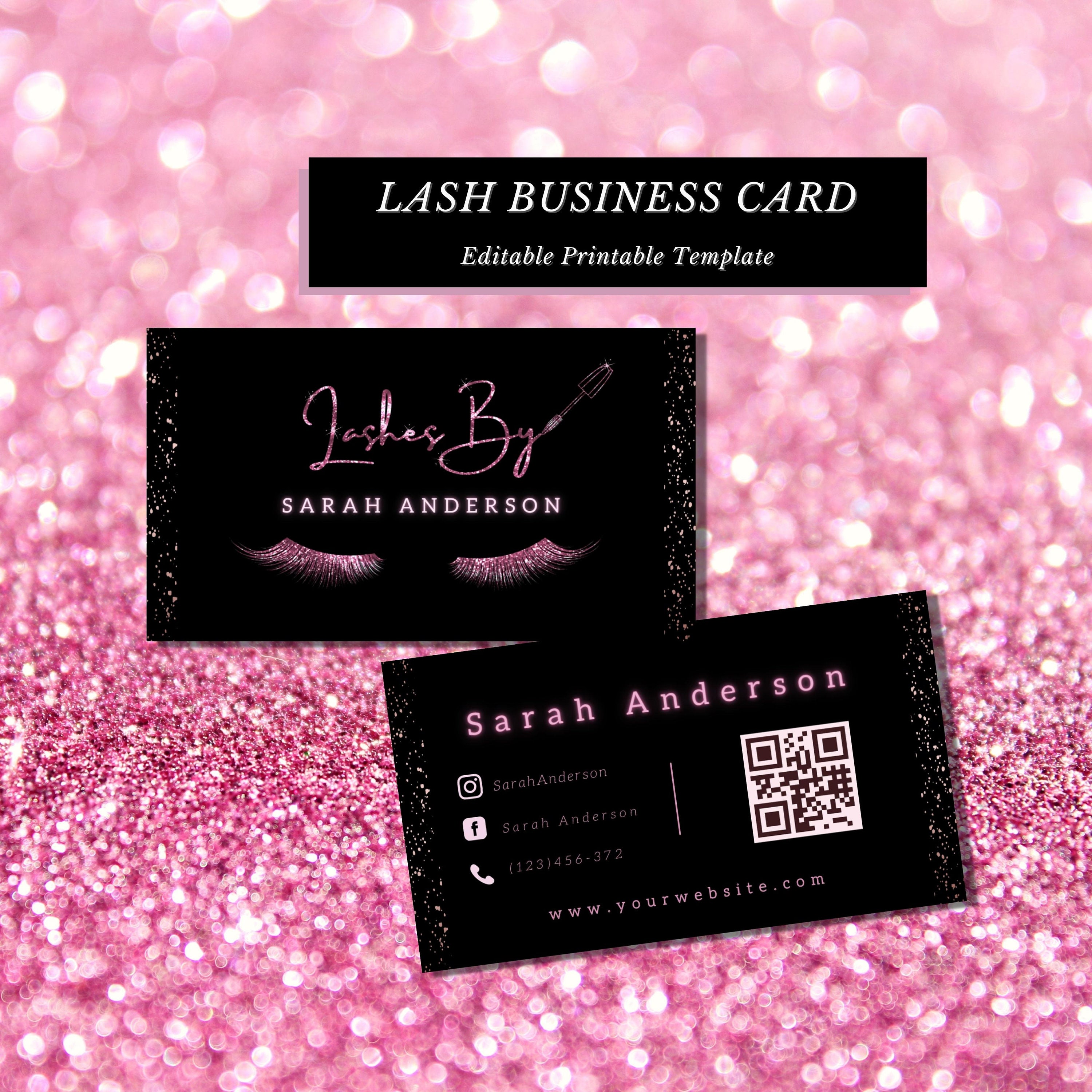 Pink Glitter Eyelash Business Card Template, Long Lash Extension ...
