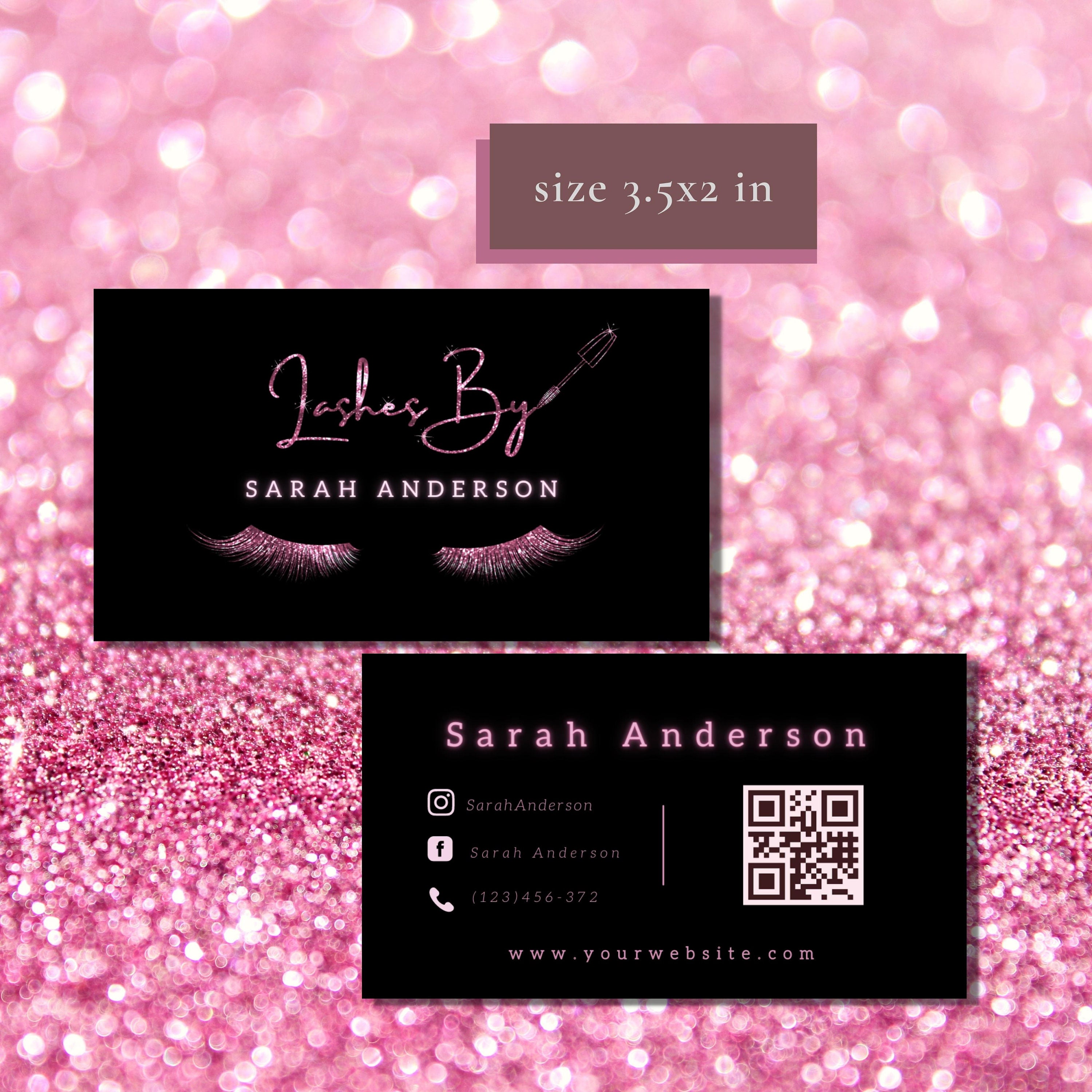 Pink Glitter Eyelash Business Card Template, Long Lash Extension ...