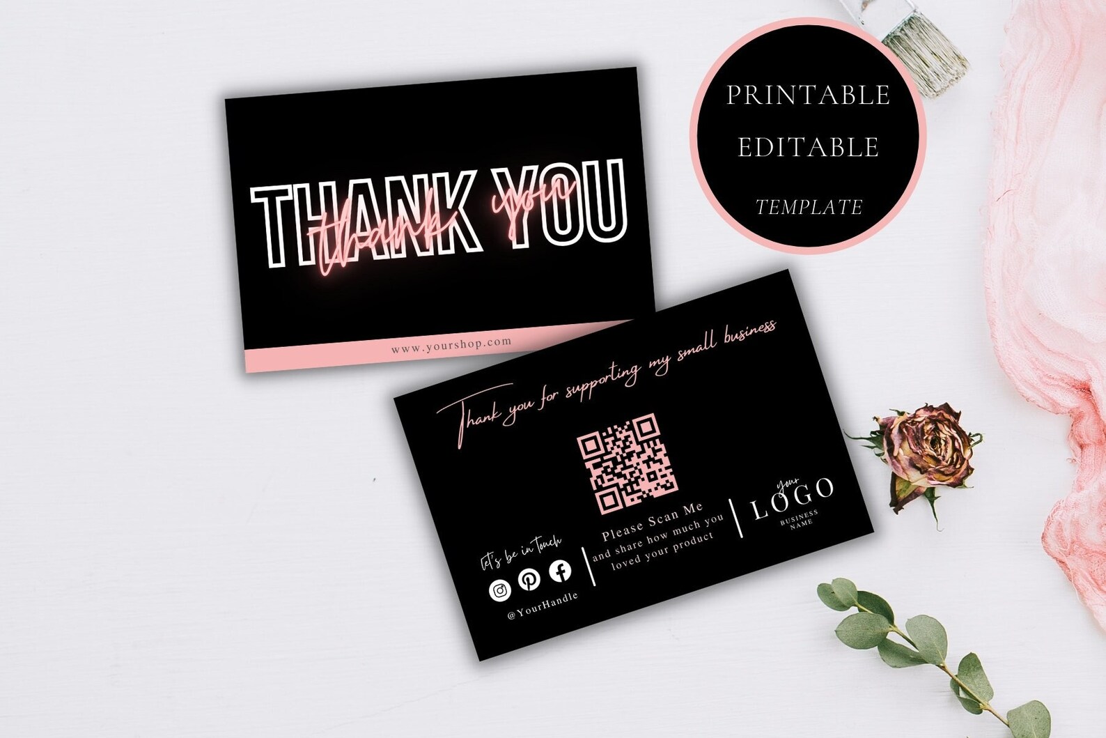 QR Code Thank You Business Card, Printable Thank You Cards Customer ...