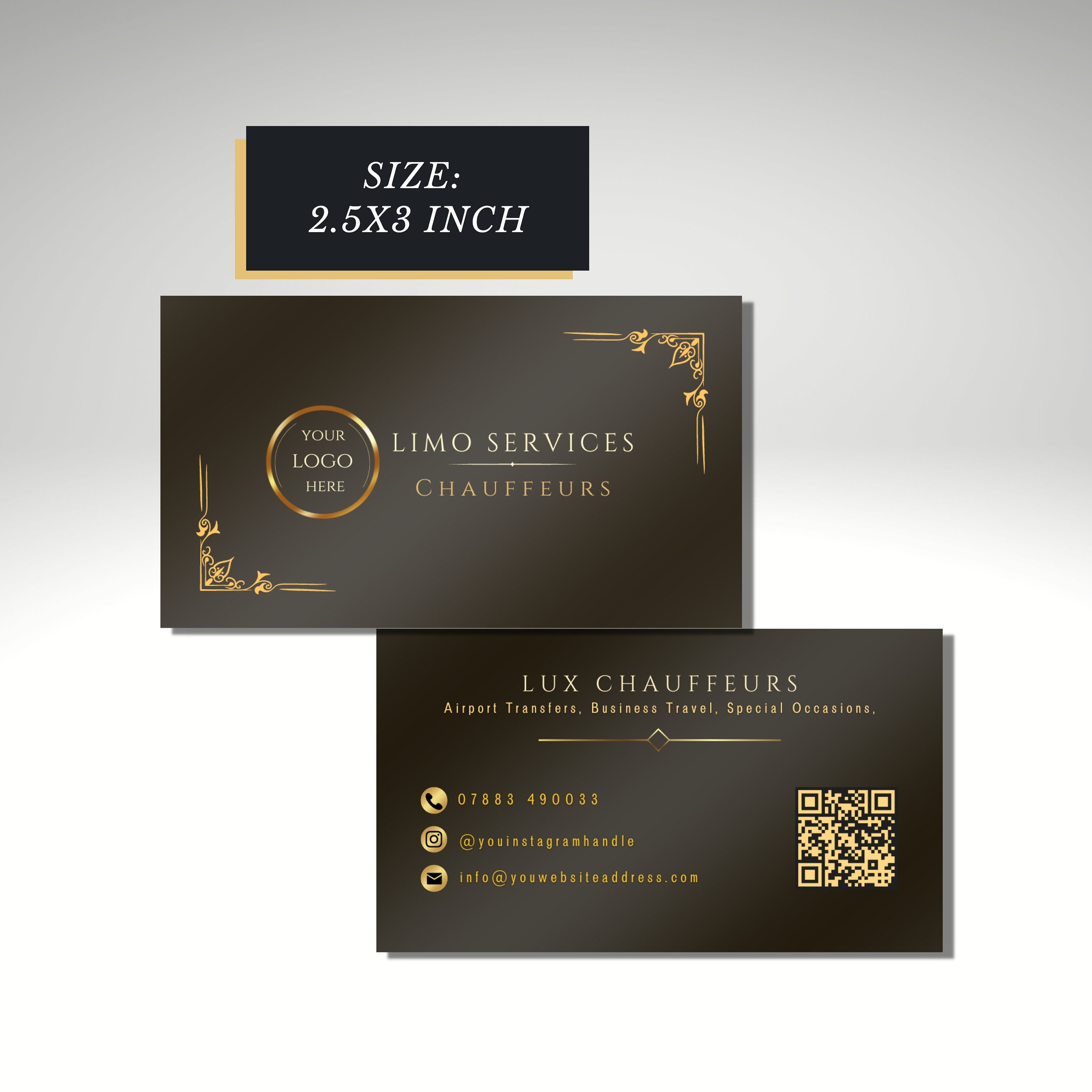 Luxury Black Limo Business Card Templates Canva, Custom Black Gold ...