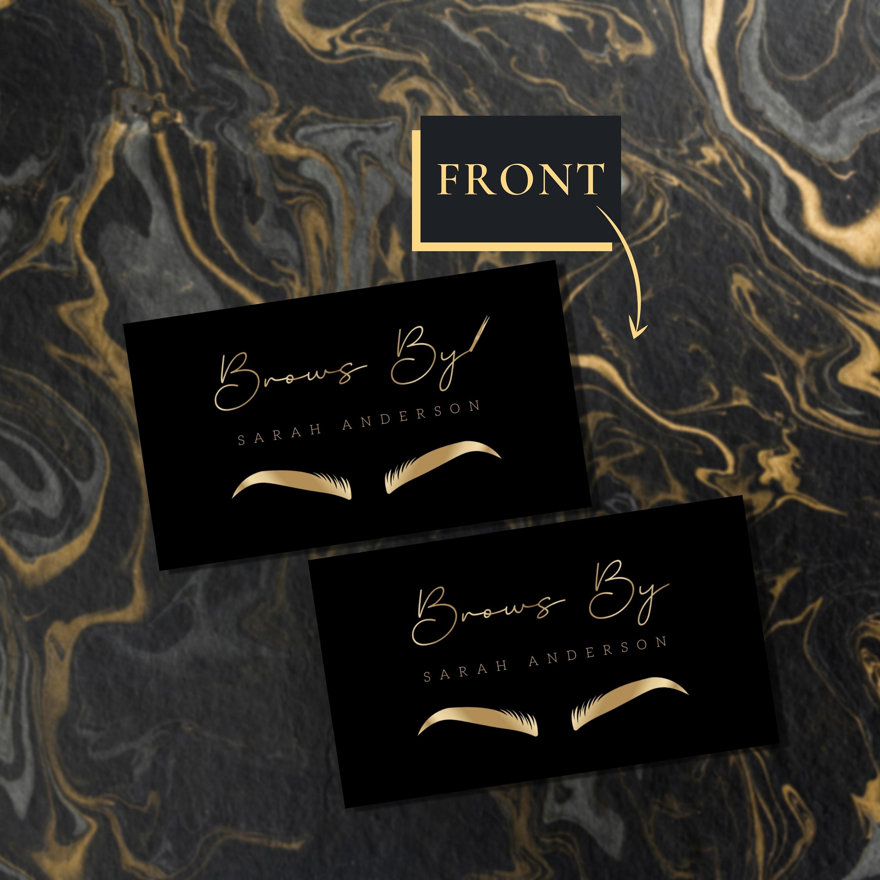 Modern Microblading Business Cards Template, Minimal Black Gold Eyebrow ...