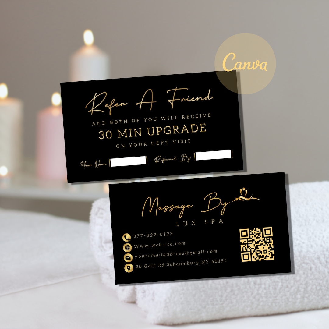 MASSAGE Therapy Business Card Template, Qr Code Referral Card for Spa ...
