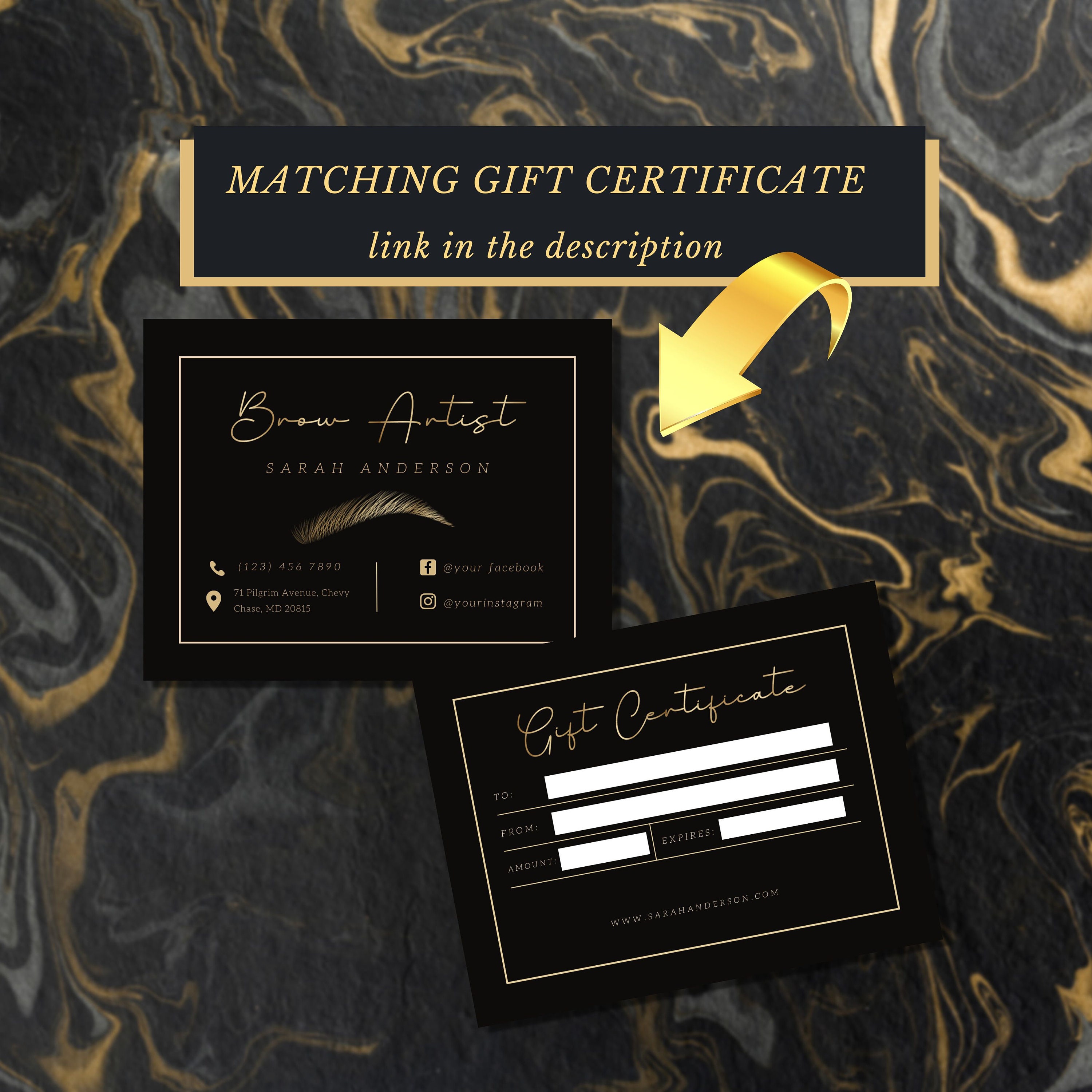 Brow Artist Business Card Template, Lux Gold Foil Effect Eyebrow ...