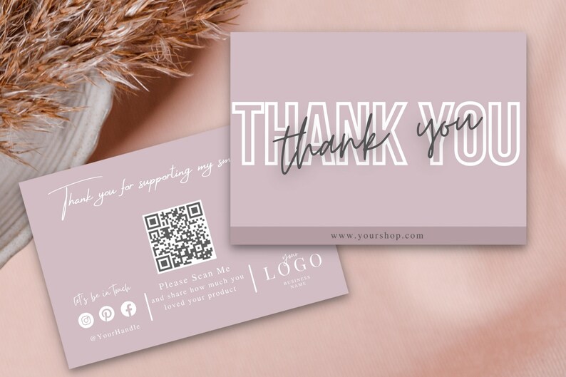 Custom Qr Code Thank You Card Template, Editable Printable Business ...