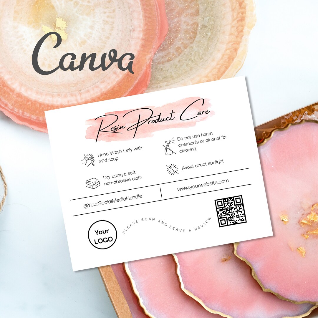 Resin Product Care Card Template, Printable Packaging Insert for Small ...