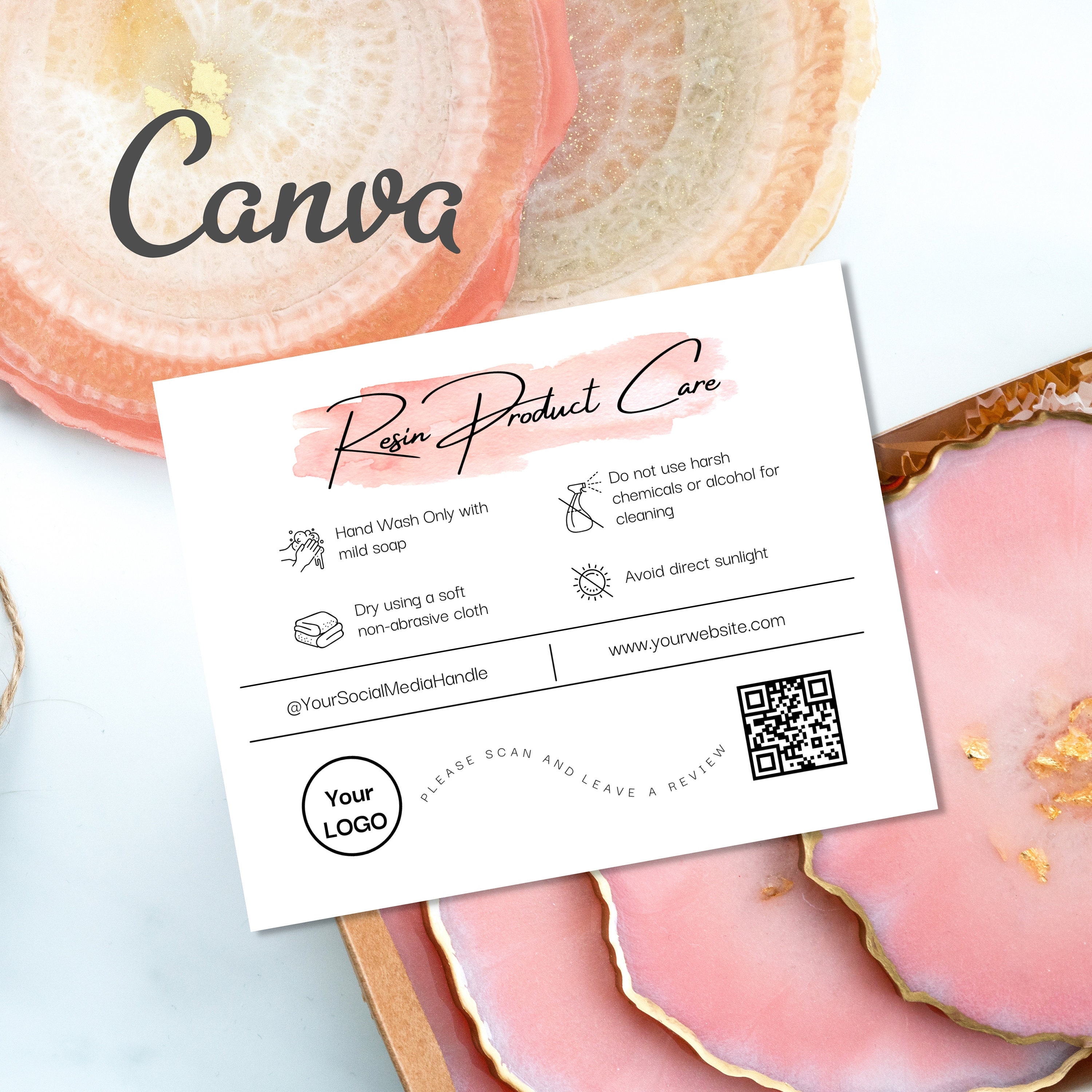 Resin Product Care Card Template, Printable Packaging Insert for Small ...