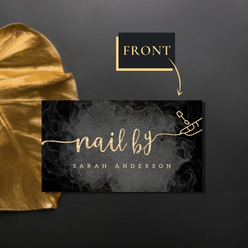 Beautiful Custom Nail Tech Business Cards Design, Black Gold Gray Nail ...