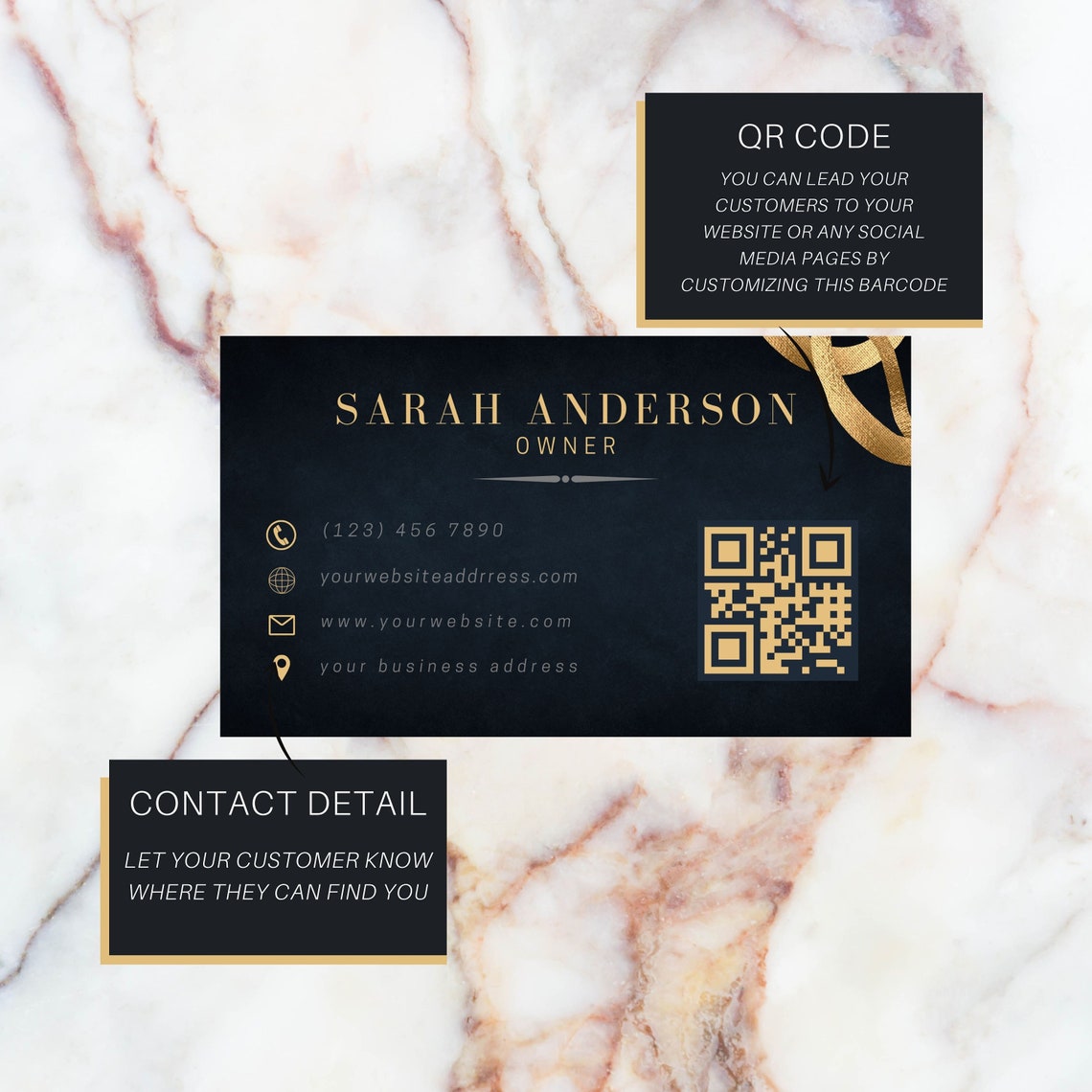 Custom QR Code Business Card, Editable Template With Qr Scan, Luxury ...
