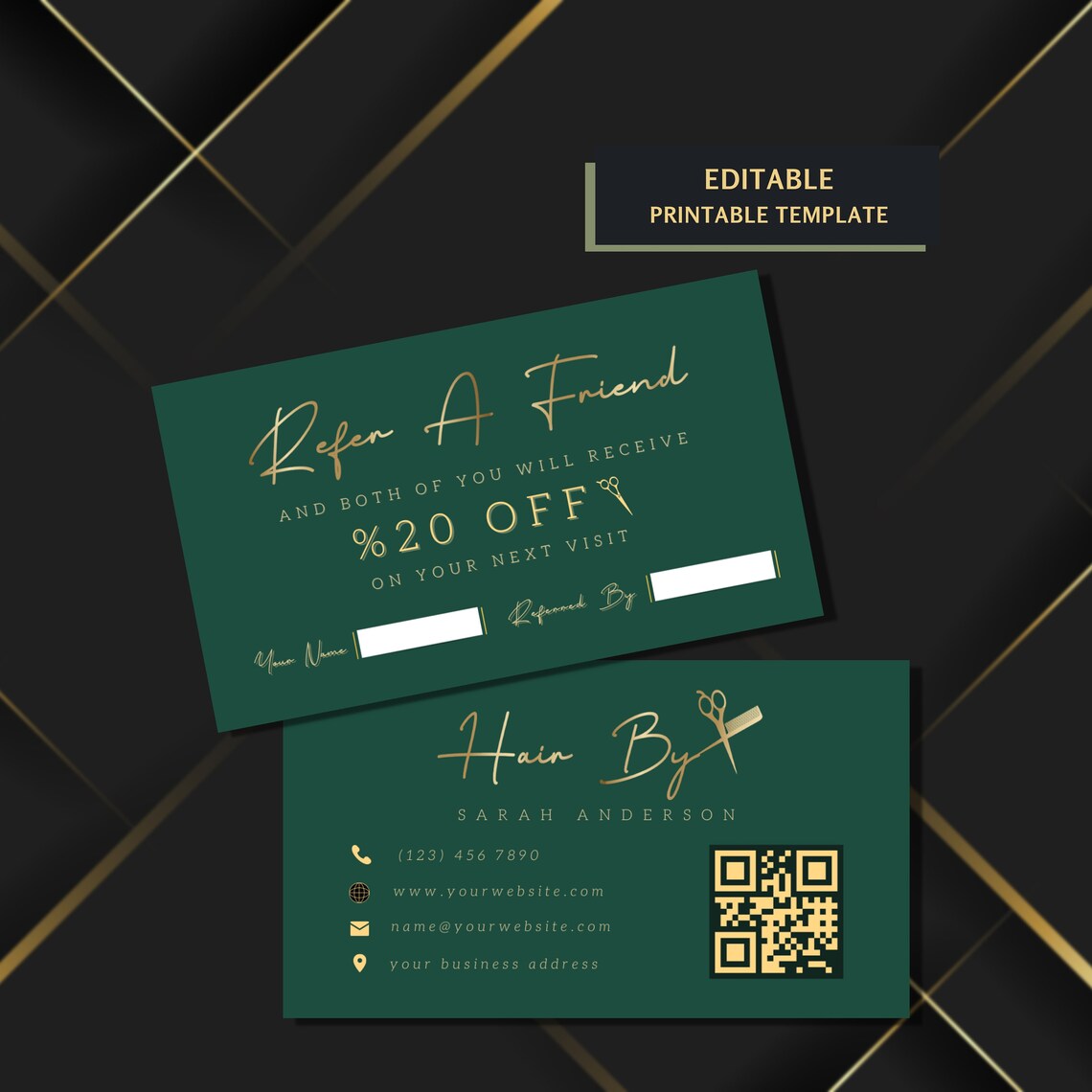 REFERRAL Card Template Emerald Green Loyalty Cards Custom - Etsy
