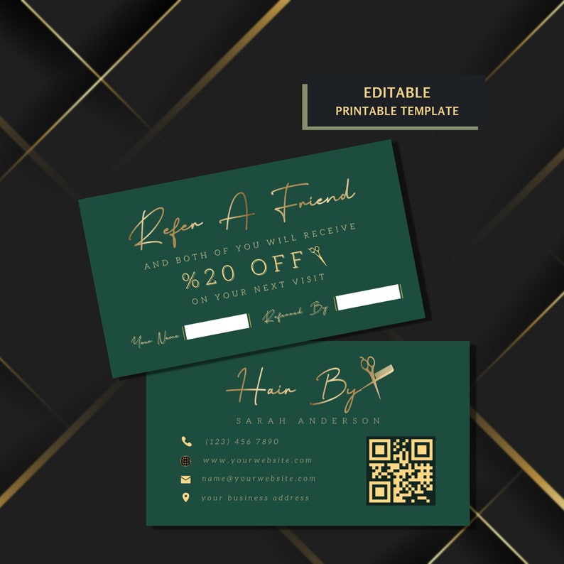 REFERRAL Card Template Emerald Green Loyalty Cards Custom - Etsy